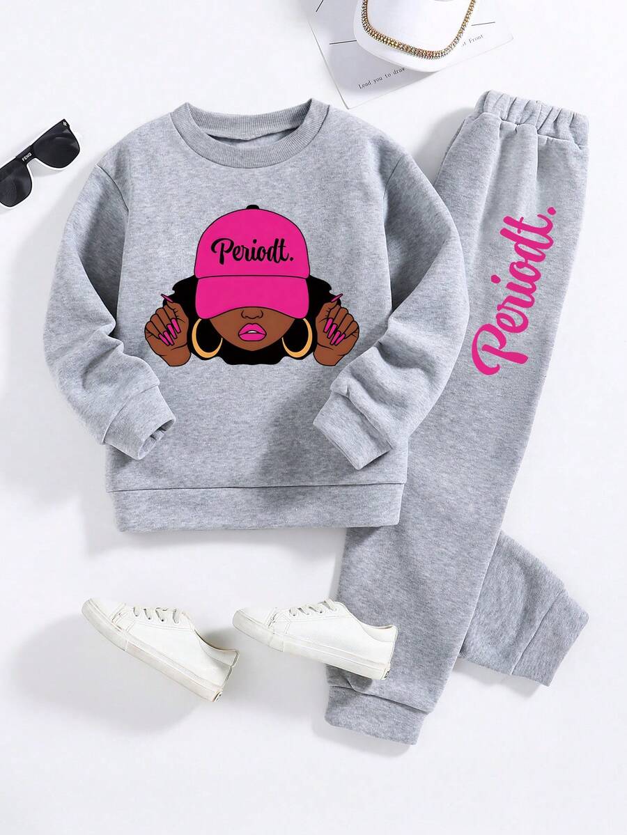 Tween-Mädchen Warmes Set aus Sweatshirt und Hose mit Rundhalsausschnitt ...