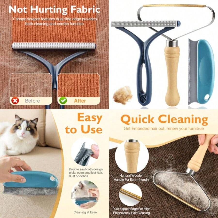 Pet Hair Removal Tool 3 Pack Dog Cat Hair Remover Carpet Scraper Rake ...