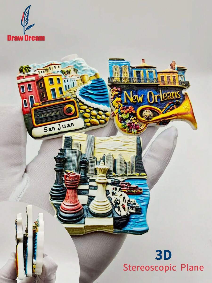 1pc European & American Landmark 3D Stereoscopic Plane Fridge Magnet ...