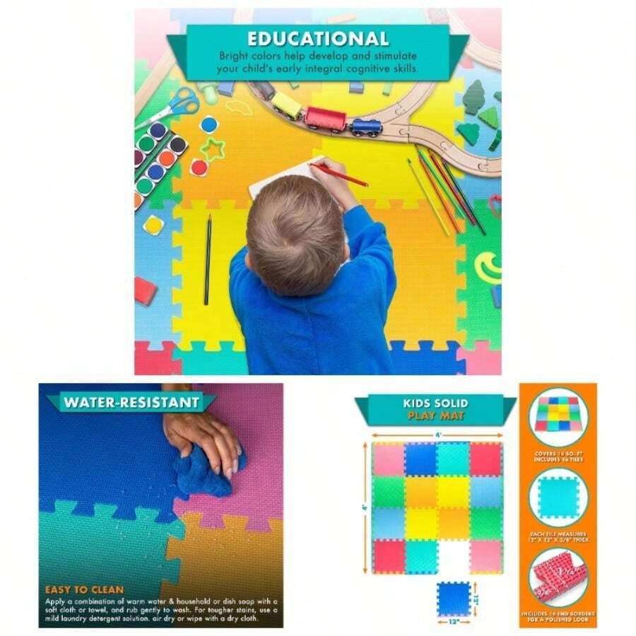 Foam Puzzle Floor And Babies With Solid Colors, 36 Or 16 Interlocking ...