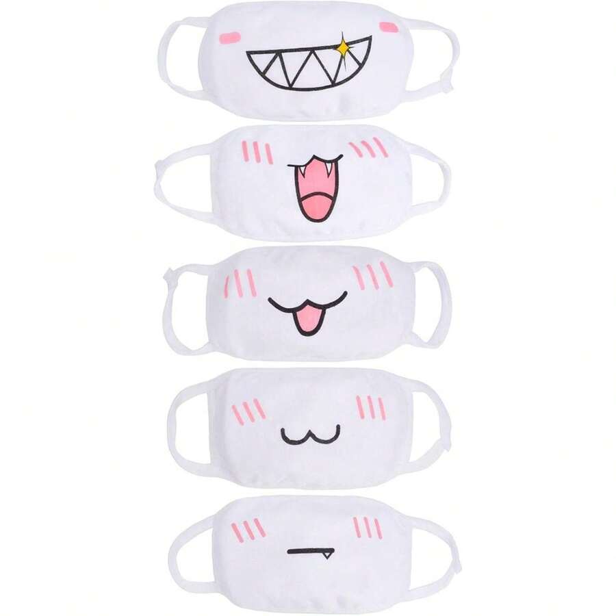 Kawaii Mask- 5PCS Anime Face Mask Womens Cat Mask Reusable Cute Kaomoji ...