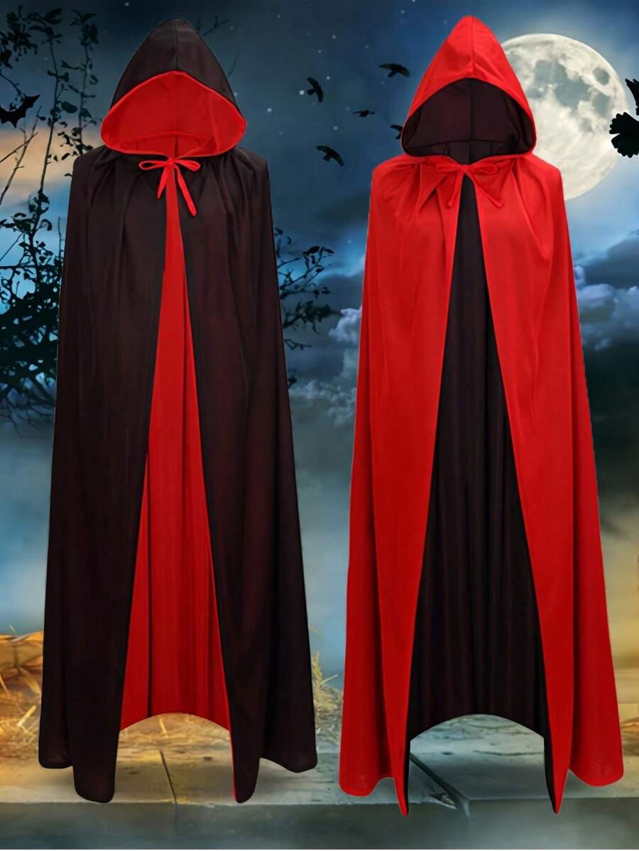 Black & Red Reversible Halloween Christmas Cloak Costume, Vampire Cloak ...