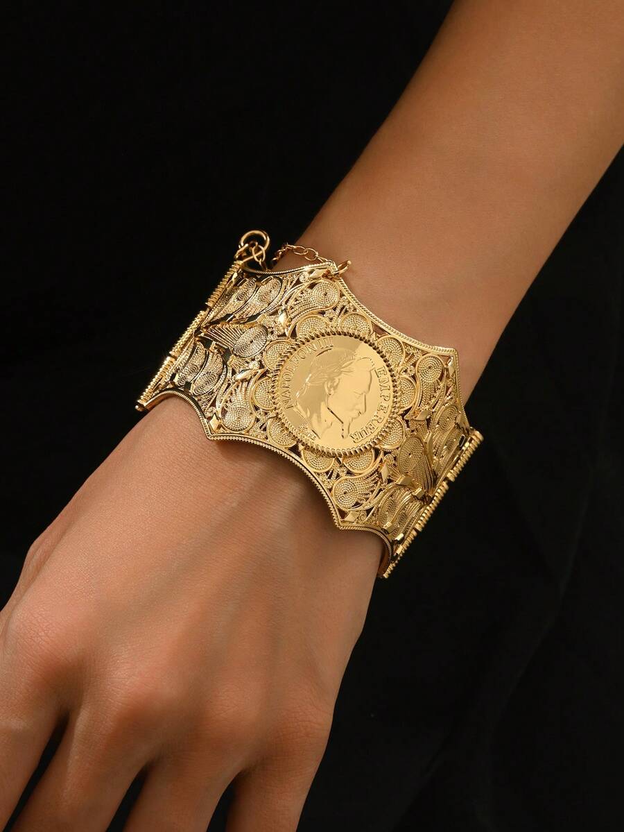 1pc Middle Eastern Style Fashion Hollow Flower & Portrait Design ...