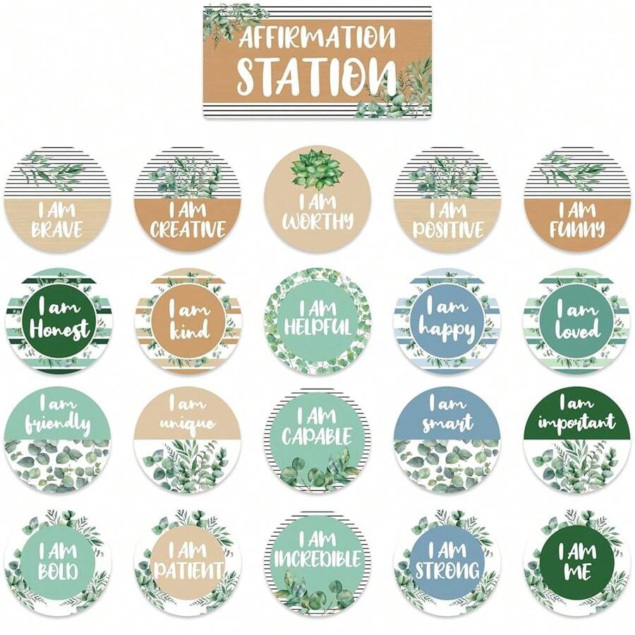 Eucalyptus Affirmation Station Bulletin Board Set Positive Eucalyptus ...