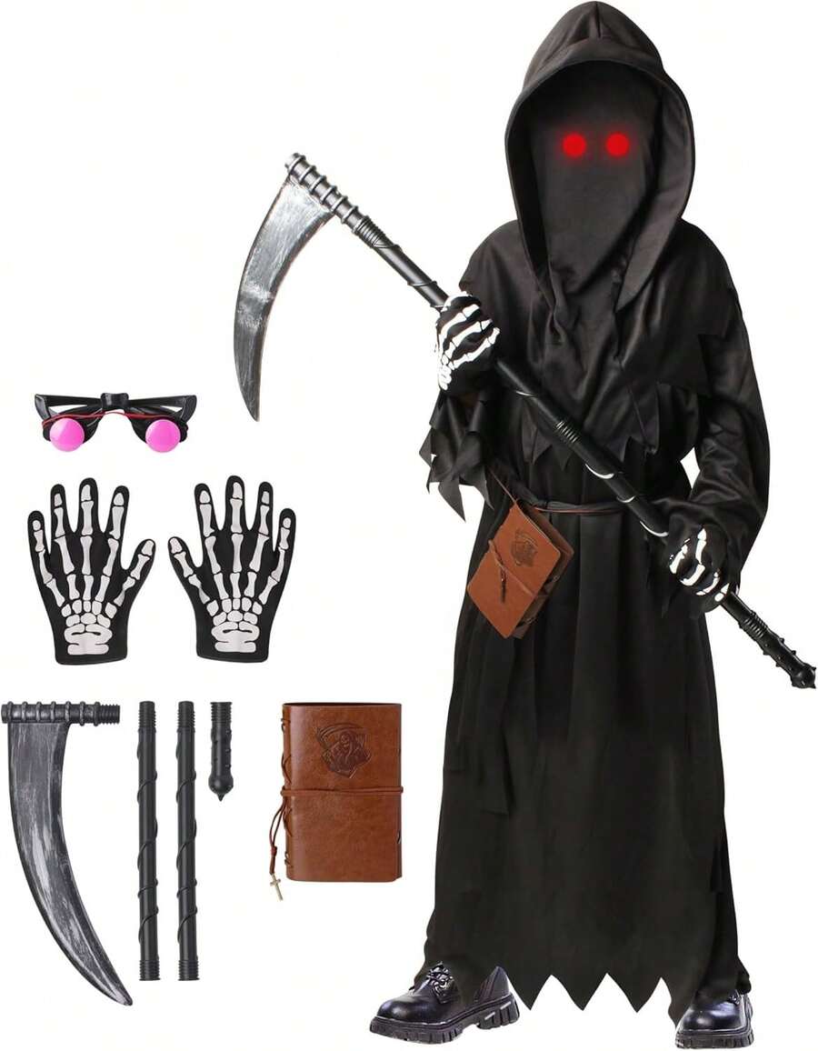 Oskiner Grim Reaper Costume For Kids, Scary Halloween Costume For Boys ...