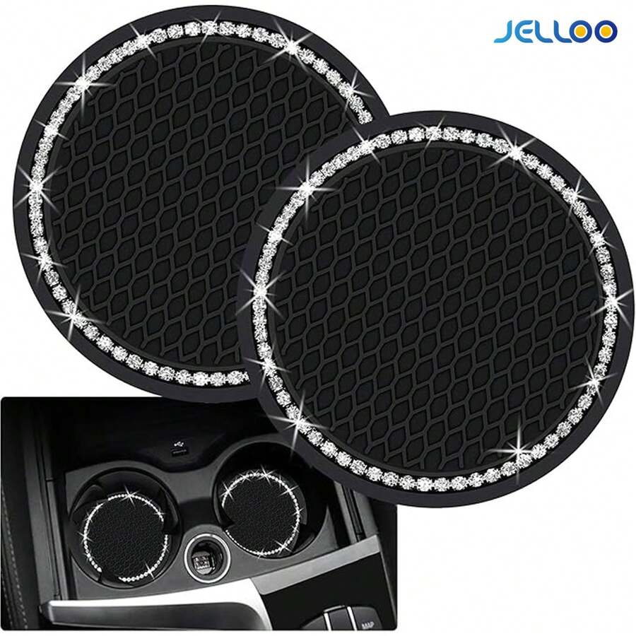 JELLOO 2 Pcs Universal Vehicle Bling Car Coaster, Crystal Rhinestone ...