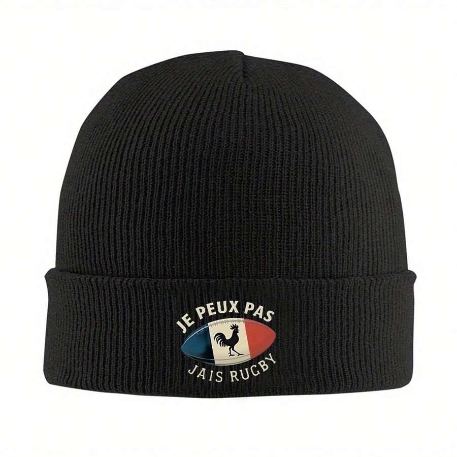1pc French Rugby Gallic Rooster Knitted Skull Cap - Black With Red/Blue ...