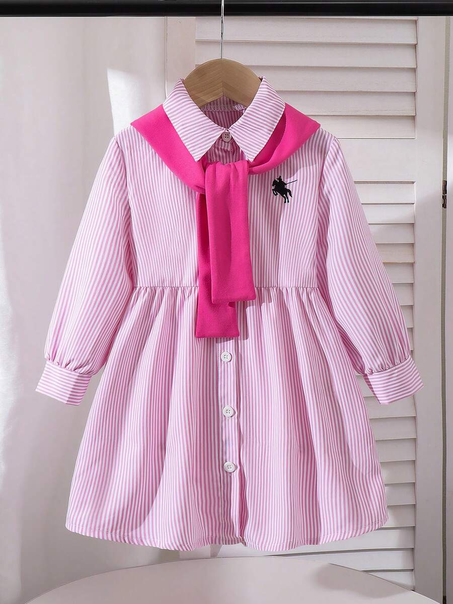 Young Girls Back To School Casual Cute Embroidered Collar Shirt Dress ...
