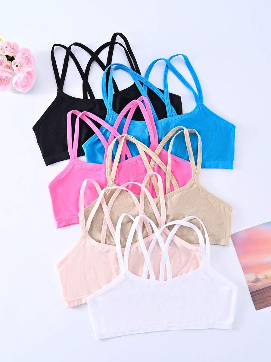 6pcs/Set Girls' Casual Criss-Cross Strap Sports Bras, Seamless ...