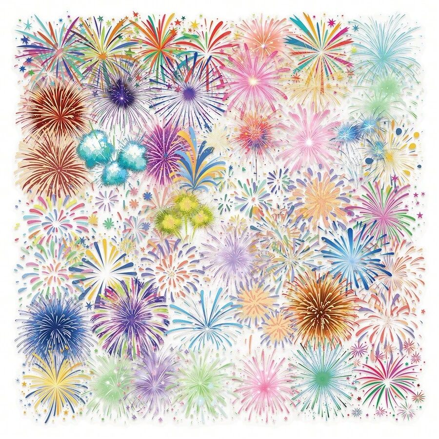 50PCS 2D Transparent Fireworks Graffiti Fun Stickers Aesthetic ...