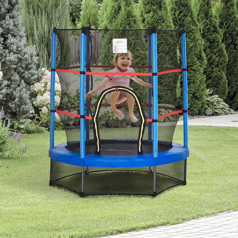 Outsunny Φ5FT Kids Trampoline With Enclosure Net, Springless, Safety ...