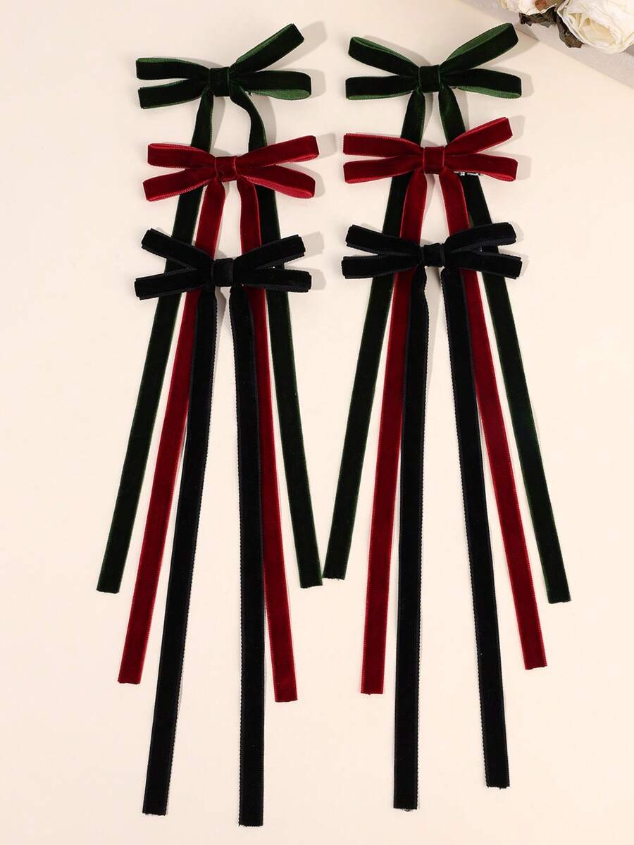 2pcs Dark Green Red Black Hair Bows For Girls Solid Color Velvet Bow ...