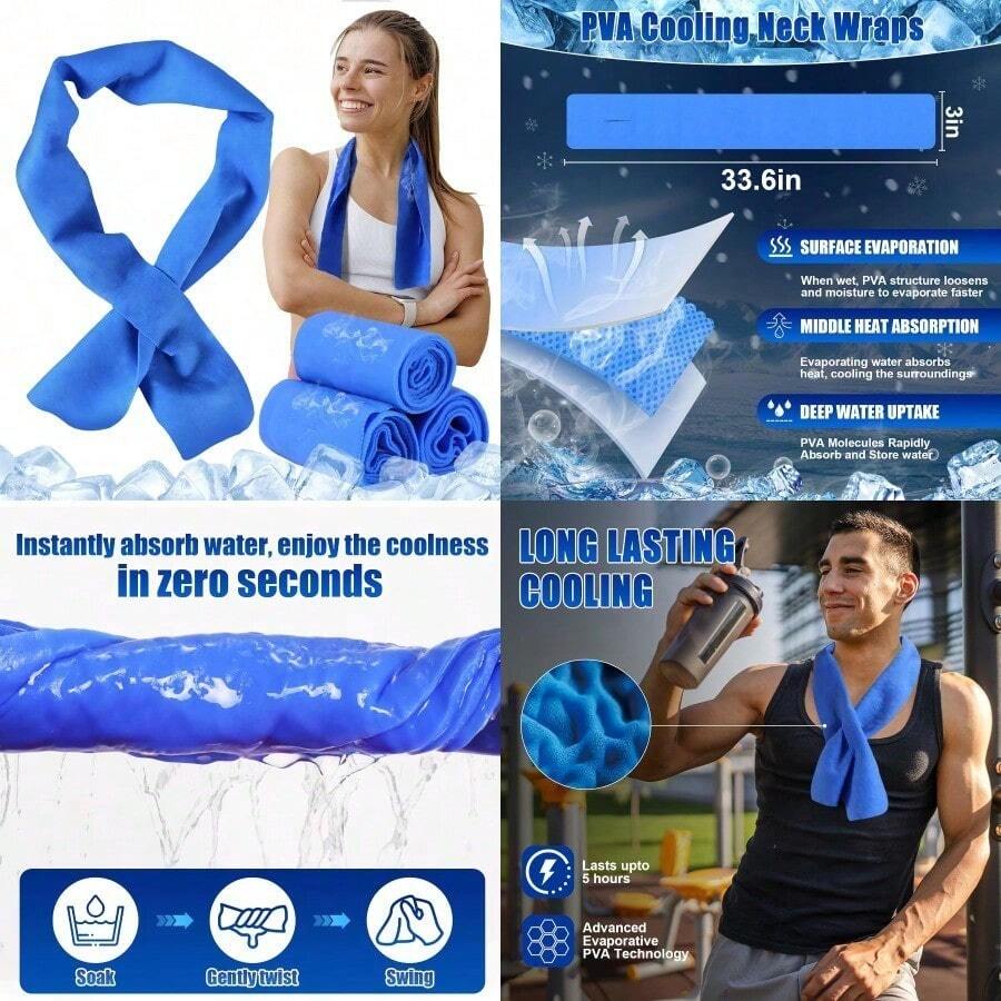 3 Pack Lengthened PVA Cooling Towels For Neck And FaceInstant Ice ...