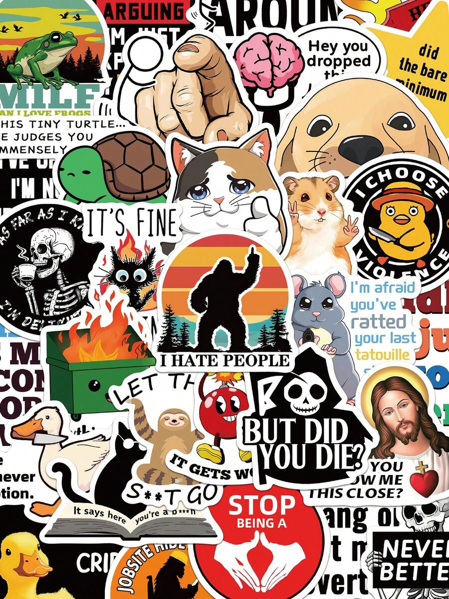 50pcs Funny Prank Doodle Stickers Handbook Laptop Cell Phone Case ...