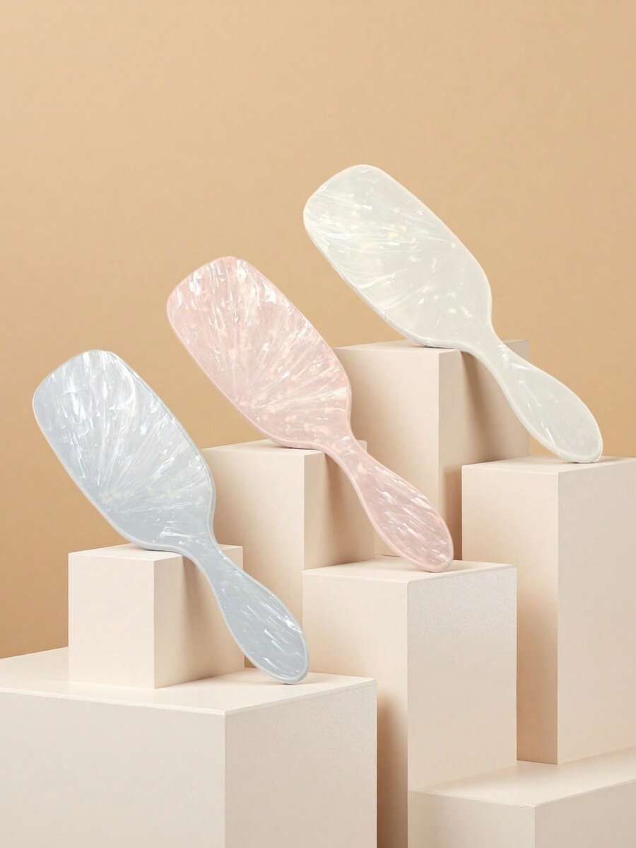 1pc 3-Color Plastic Massage Comb With Marble Patterned Handle, Hair ...