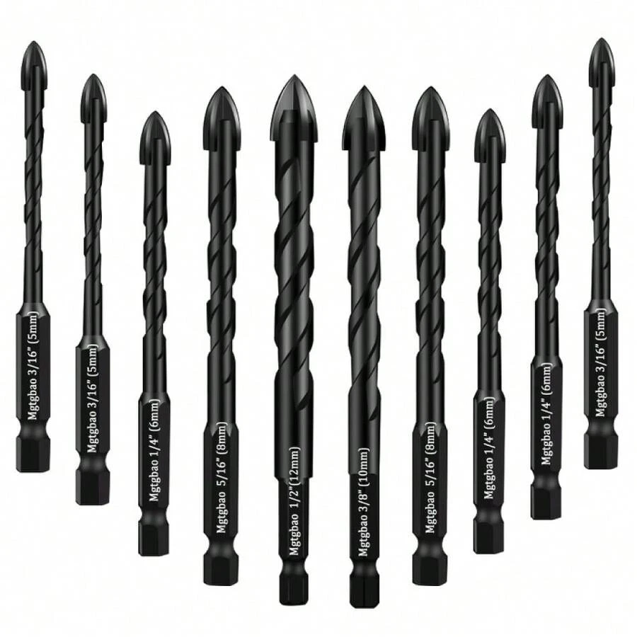Concrete Drill Bit Set, 10pcs Masonry Drill Bits Set Carbide Tip For ...
