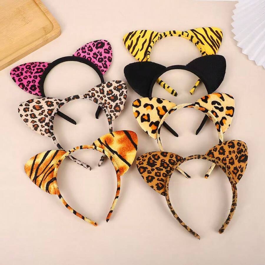 Cartoon Leopard Print Plush Leopard Cat Ear Headband, Animal Ear ...