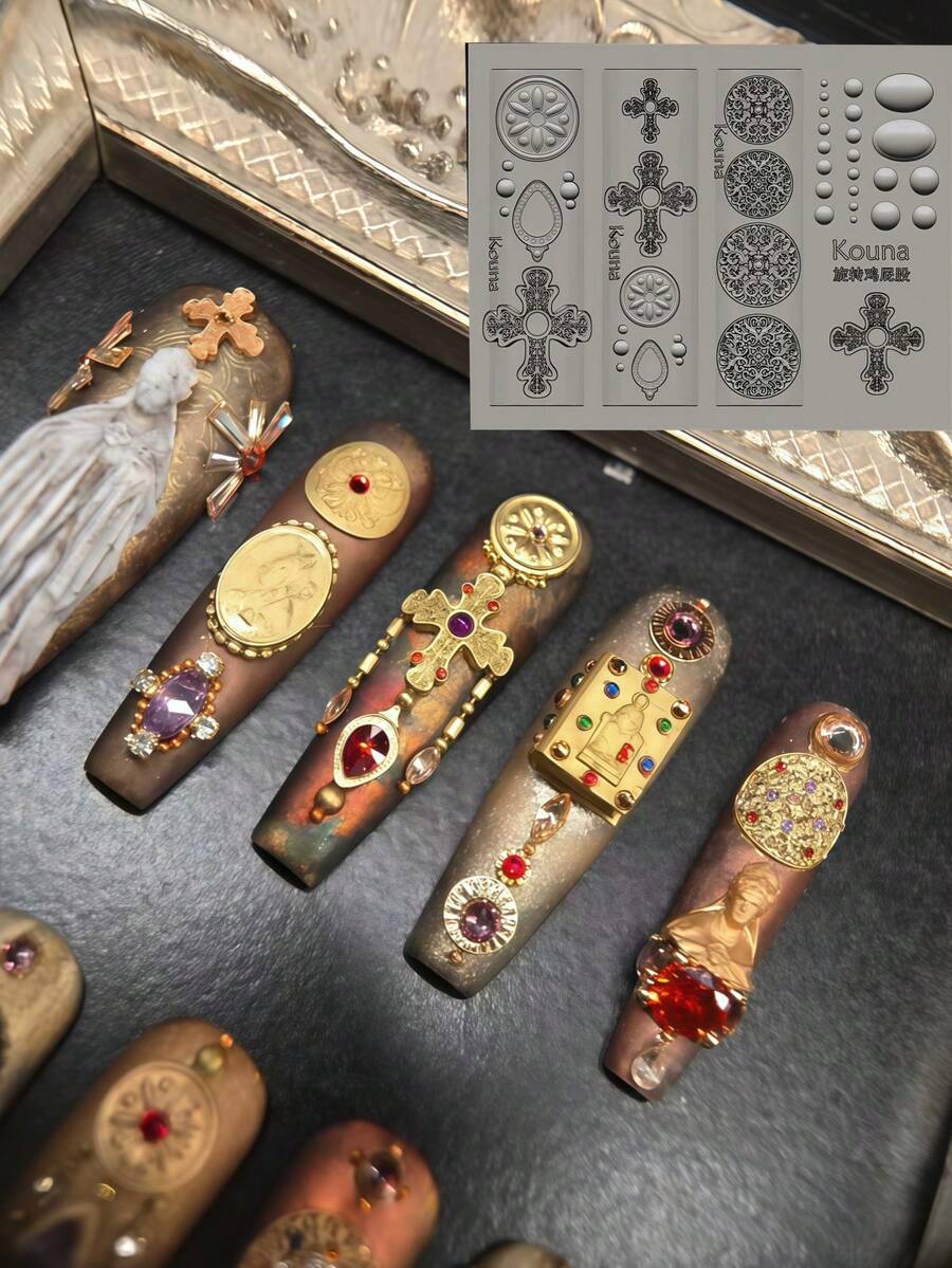 Silicone Mold For Nail Art, Vintage Carved Gems Baroque Frame Design ...