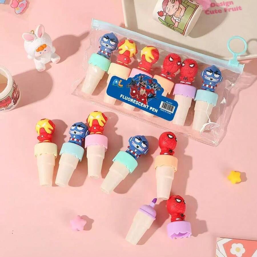 Marvel 1pc Marvel Cartoon Mini Glow Highlighter Pen Set, Stationery ...