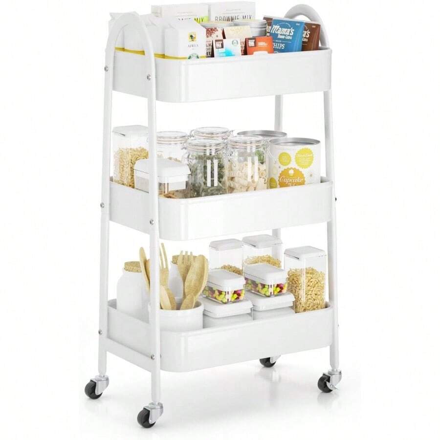 3 Tier Utility Rolling Cart, Metal Storage Cart With Handle And ...
