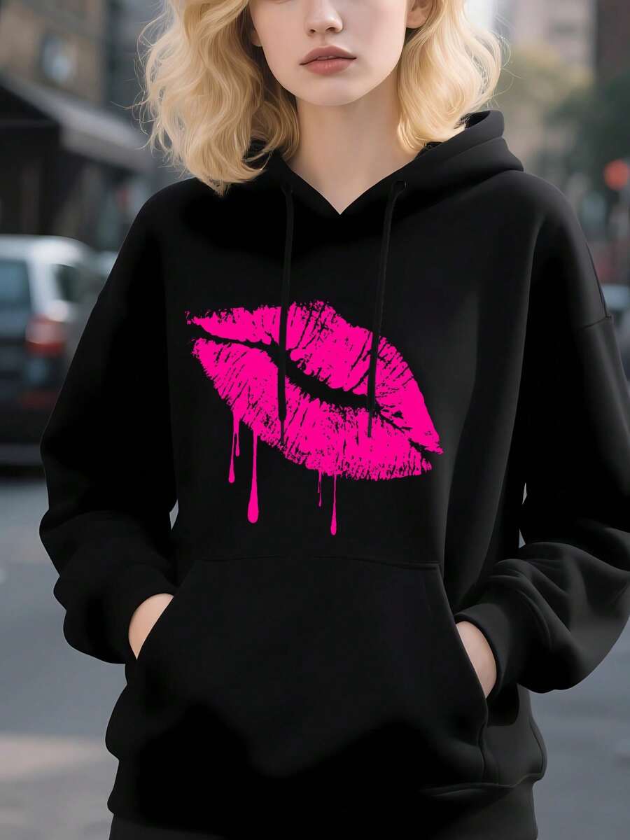Hot Pink Lips Kiss 80s Lipstick Party Hoodie, High-Quality Comfort ...