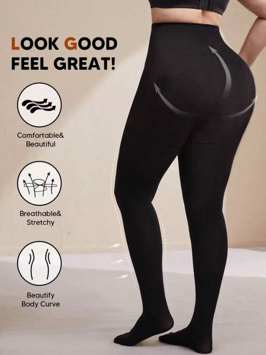 A Pair Of Women's Black 15-20mmHg Body Shaping Pantyhose Compression ...