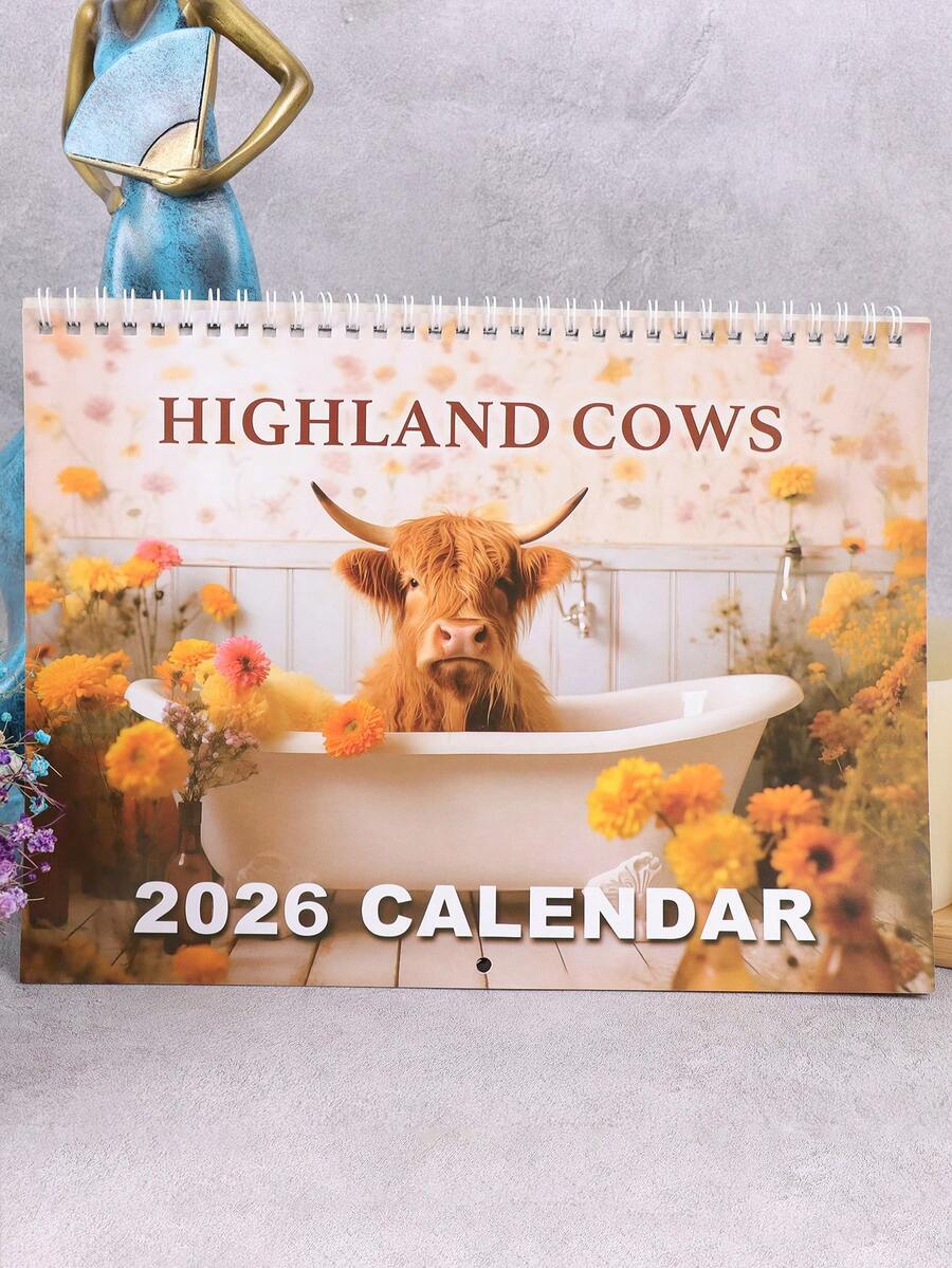 1pc Highland Cow 2026 Wall Calendar, Suitable For Desktop Decor | SHEIN ...