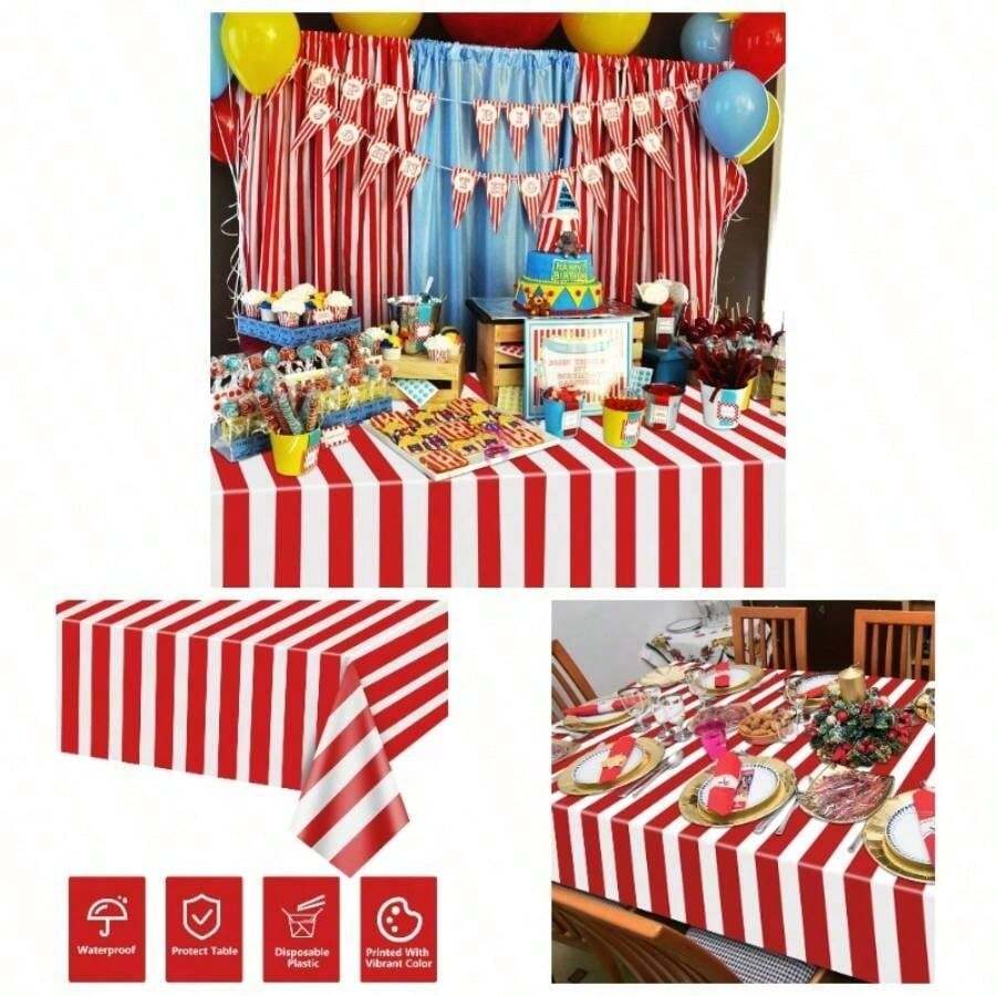 8 Pcs Tablecloths, Red And White Stripe Tablecloths, Red Plastic Table ...