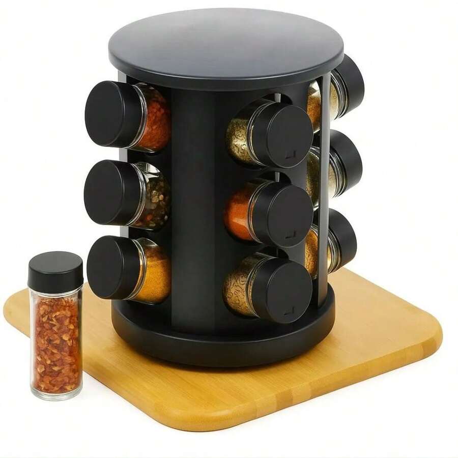 Glass Condiment Holder With Swivel Base 9 And 12 Jars – Practical ...