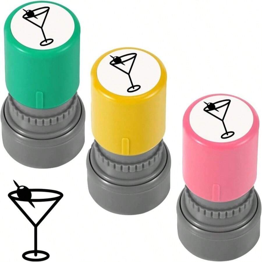 3 Pack Martini Stamp,Self-Inking Cocktaild Drink Stamp, Martini Glass ...
