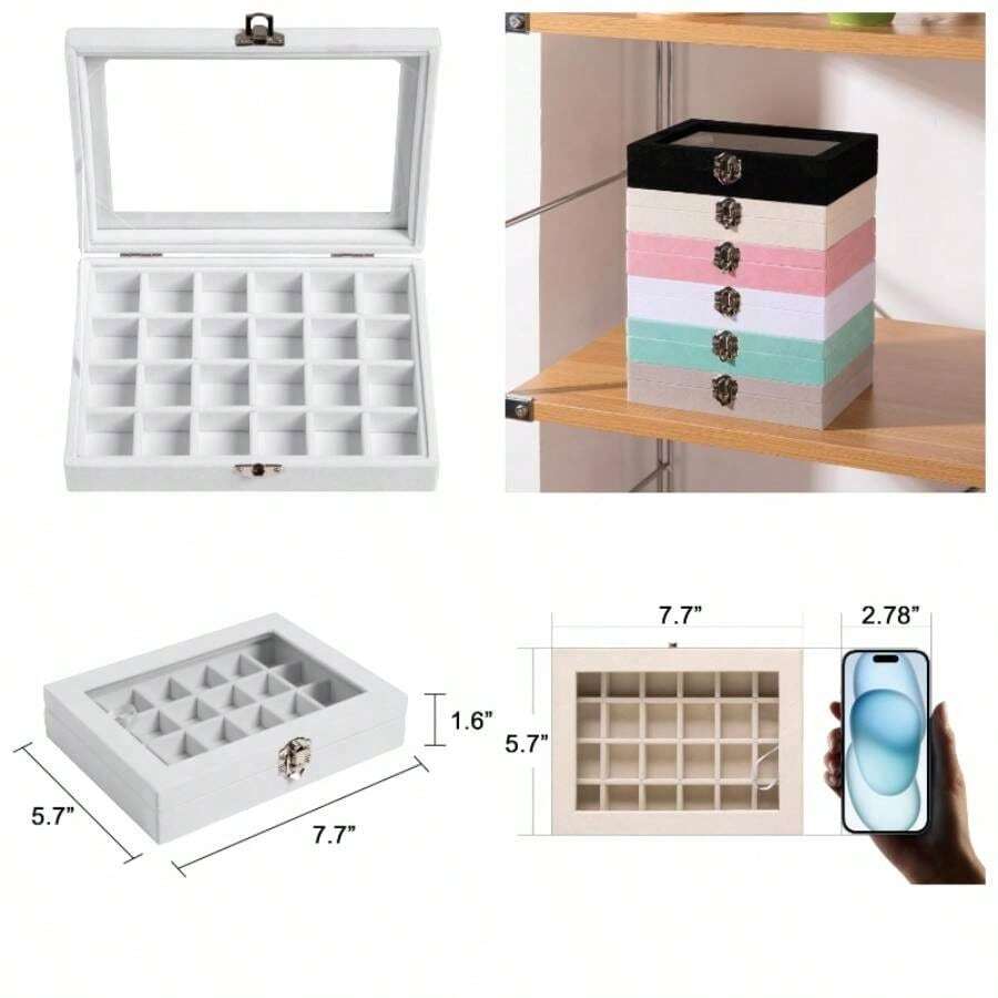 24 Grid Jewelry Tray, Velvet Stud Earring Organizer, Small Jewelry ...