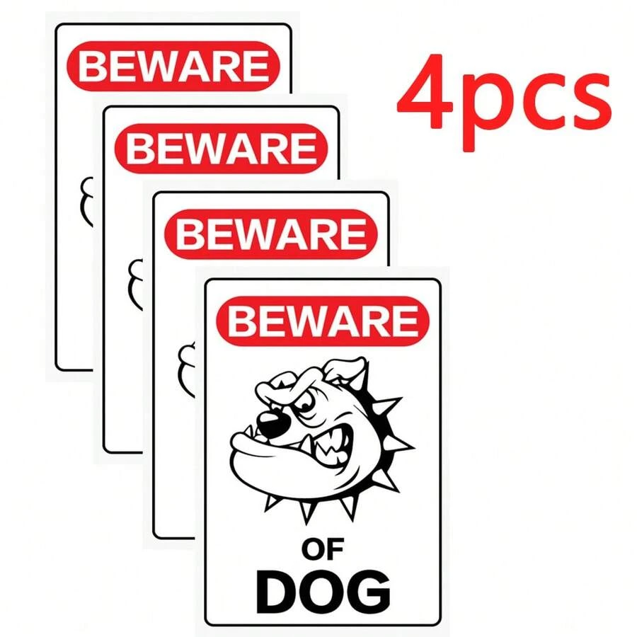 4pcs Beware Of Dog Warning Stickers - Durable, UV-Resistant, Waterproof ...
