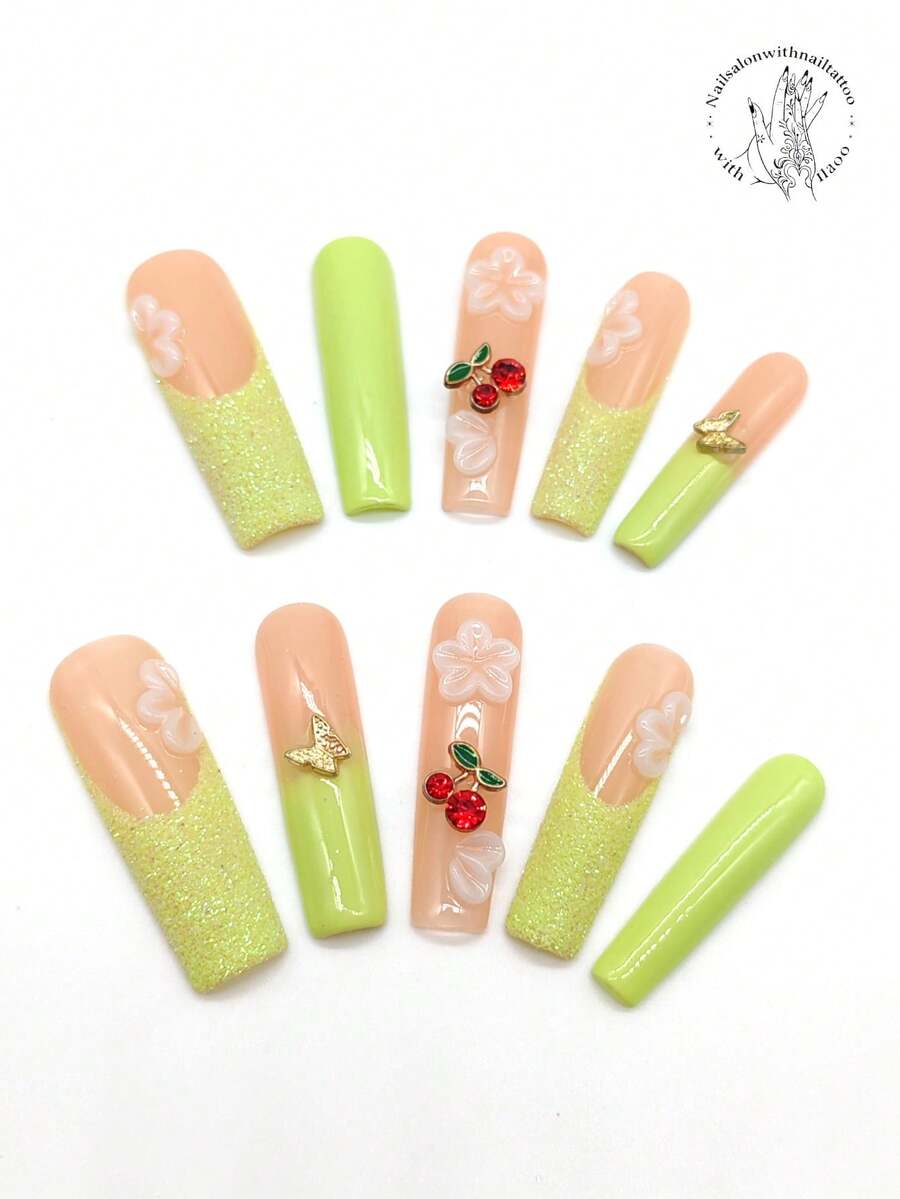 10 Pieces Of Pure Hand-Pressed Wearable Nails, 45mm Long Nail Pieces ...