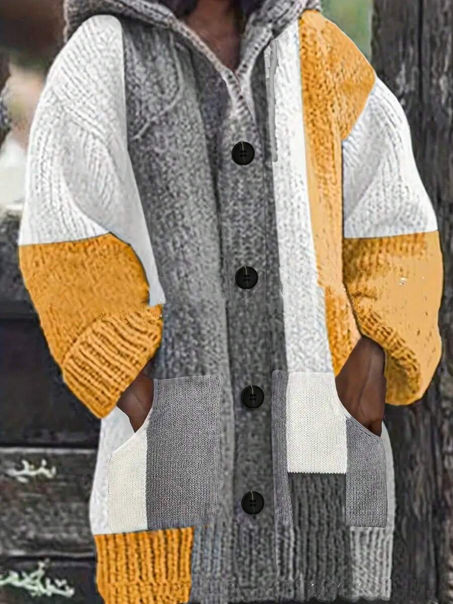 Damen Große Größen Lässig Chic Farbblock Patchwork Offene Front ...