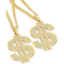 2 Pack 18K Gold Plated Chain MenWomen Dollar Sign Gold Necklace Hip ...