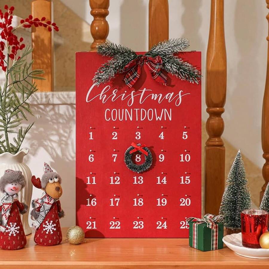 Christmas Countdown Calendar, Farmhouse Style Christmas Wreath Calendar ...