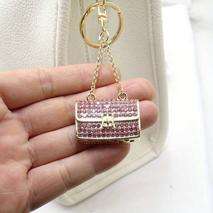 XDPQQ Elegant Diamond-Studded Mini Bag Keychain - Gold Alloy With ...