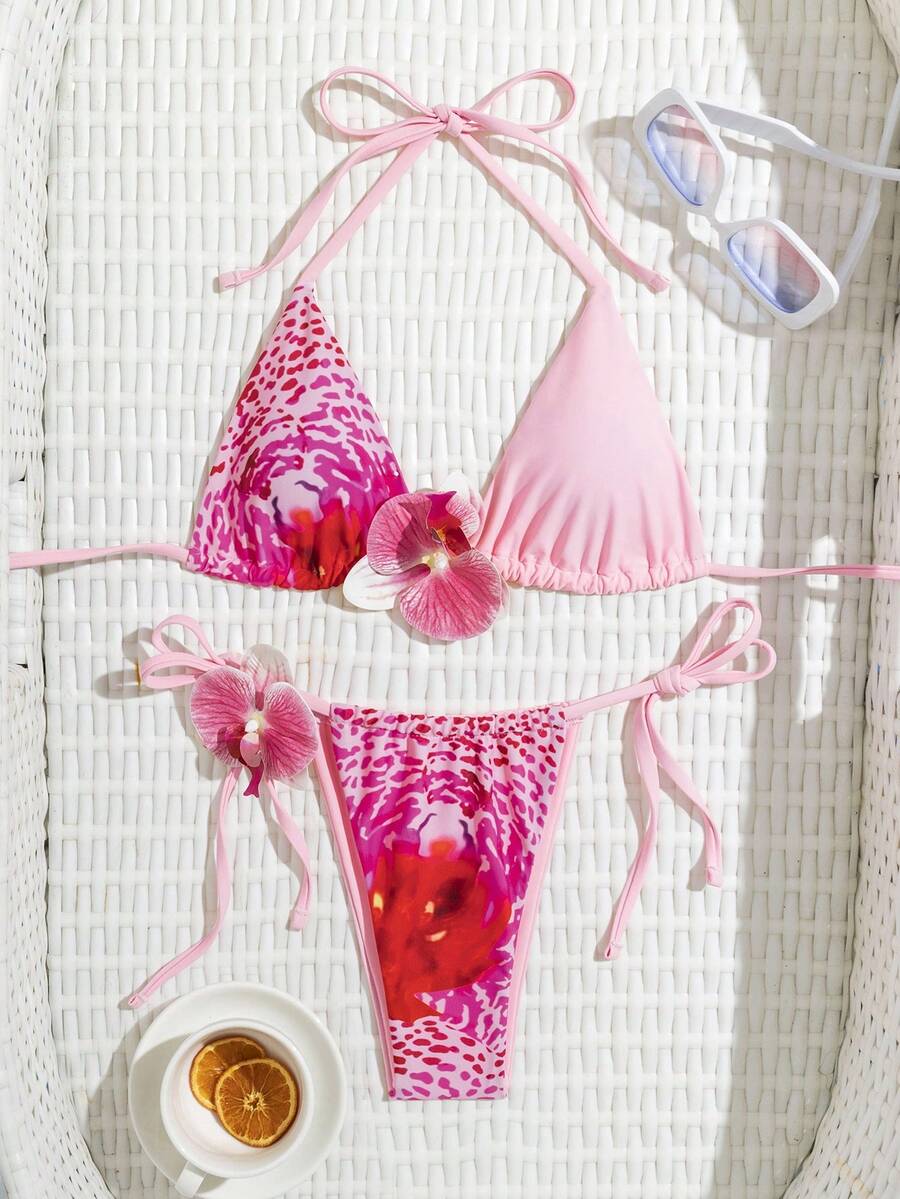 Damen sexy Bikini-Oberteil mit floralem Muster in Mikro-Dreieck-Form ...