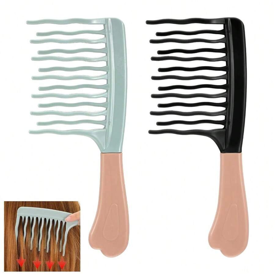 Wide Tooth Comb For Curly, Detangling Comb With Double Row Wavy Tooth ...
