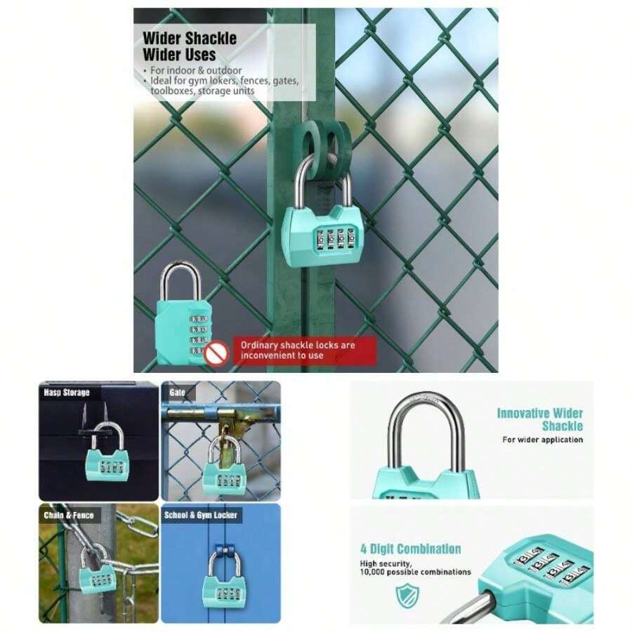 1 Pack 4 - Digit Combination Lock, Waterproof Outdoor Padlock School ...