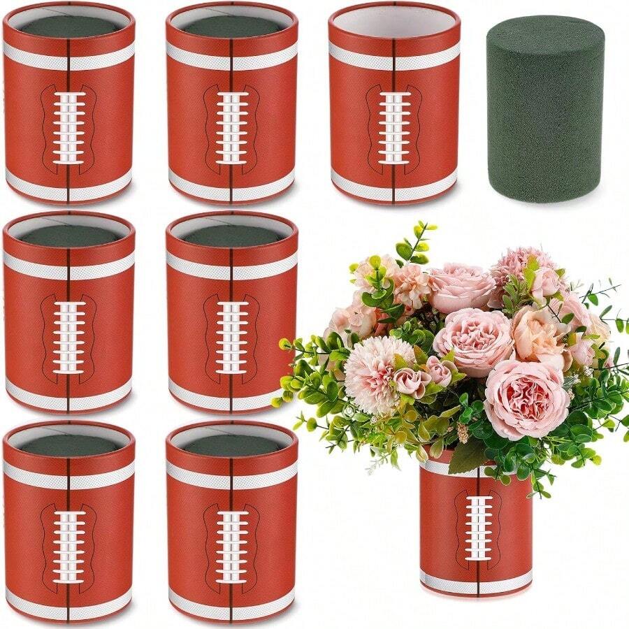 D6 Set 5 Inch Football Table Centerpiece Sports Round Flower Box With ...