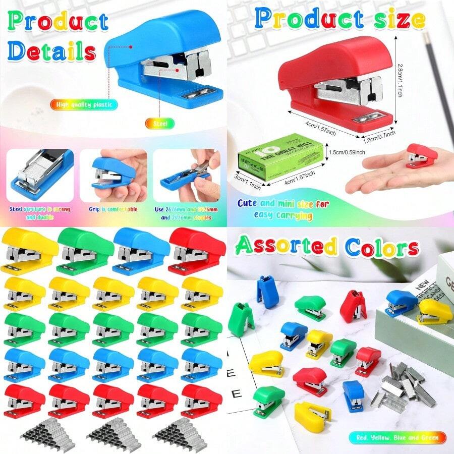 Fainne Mini Stapler With Staples Portable Multicolor Small Stapler Hand ...
