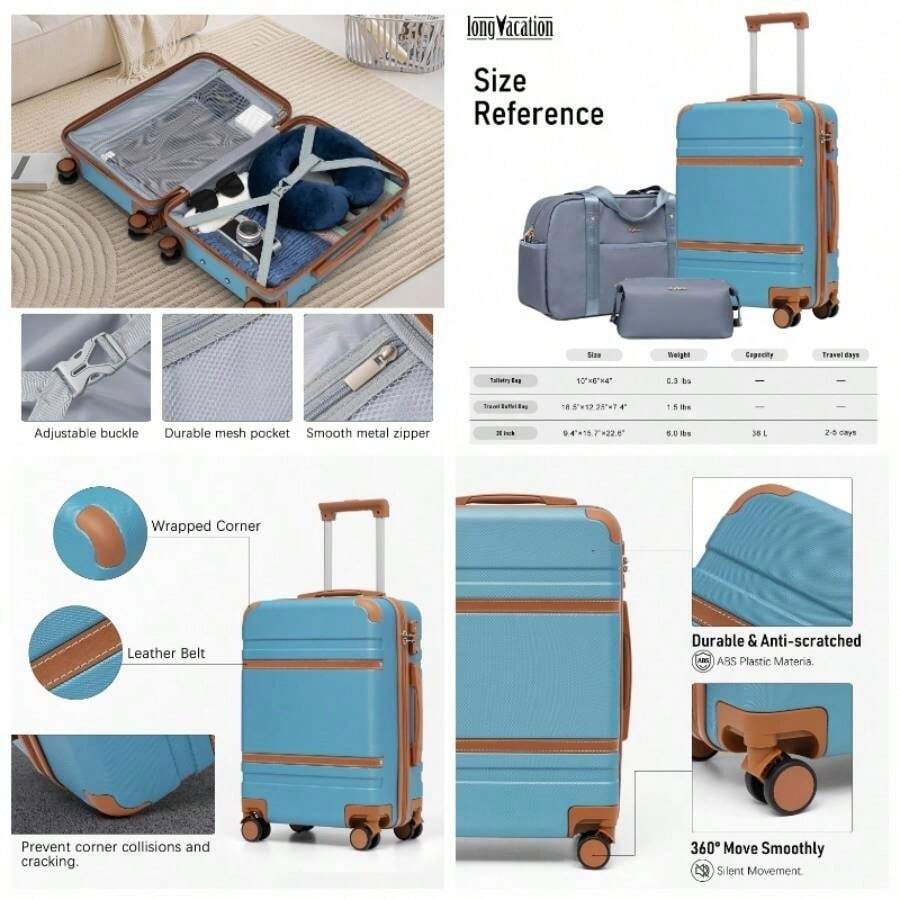 Carry On Luggage Set 3 Piece 20 Inch ABS+PC Hardshell Suitcase With ...