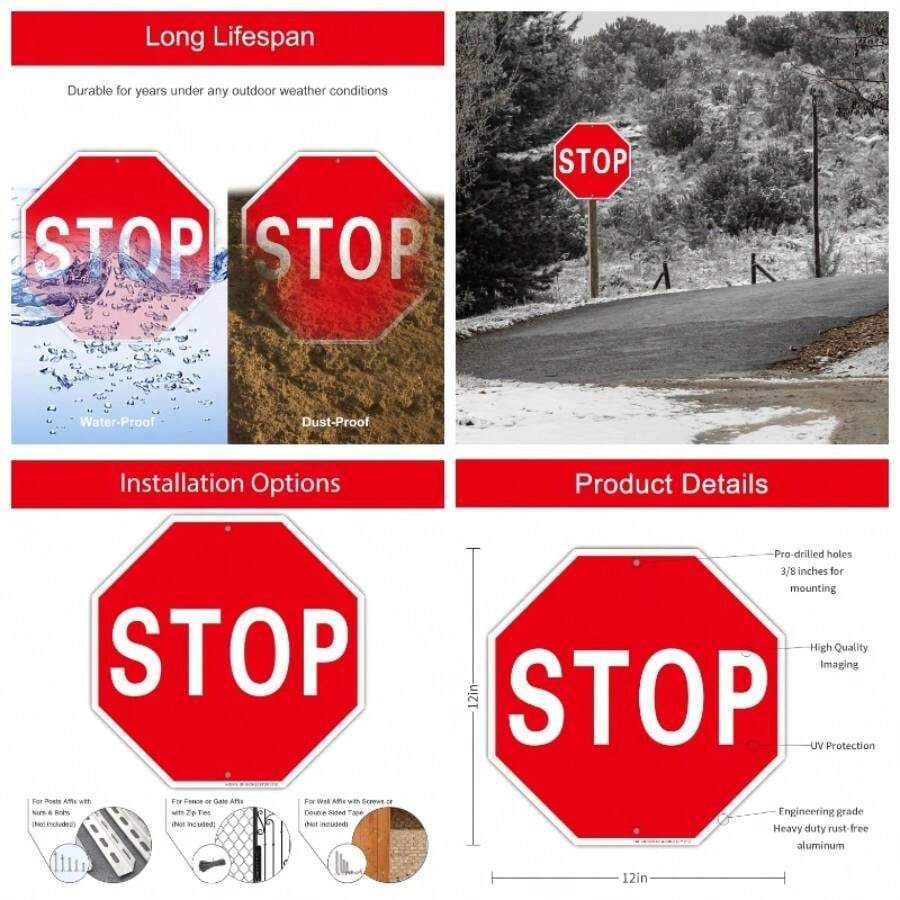 Stop Sign, Street Slow Warning Signs, 12x 12 Rust Reflective Aluminum ...