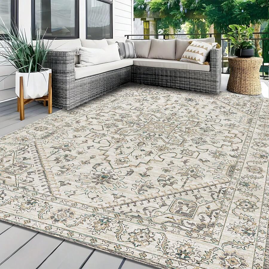 1pc Luxury Light-Colored Bohemian Style Rug, European Vintage ...