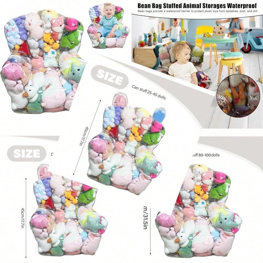 Stuffed Animal Storage Clear PVC Zippered Waterproof Toy Organizer ...