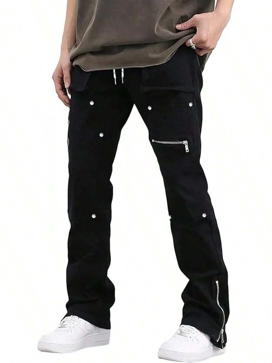 Men's Casual Grunge Baggy Sweatpants Hiking Stacked Flared Cargo Work ...