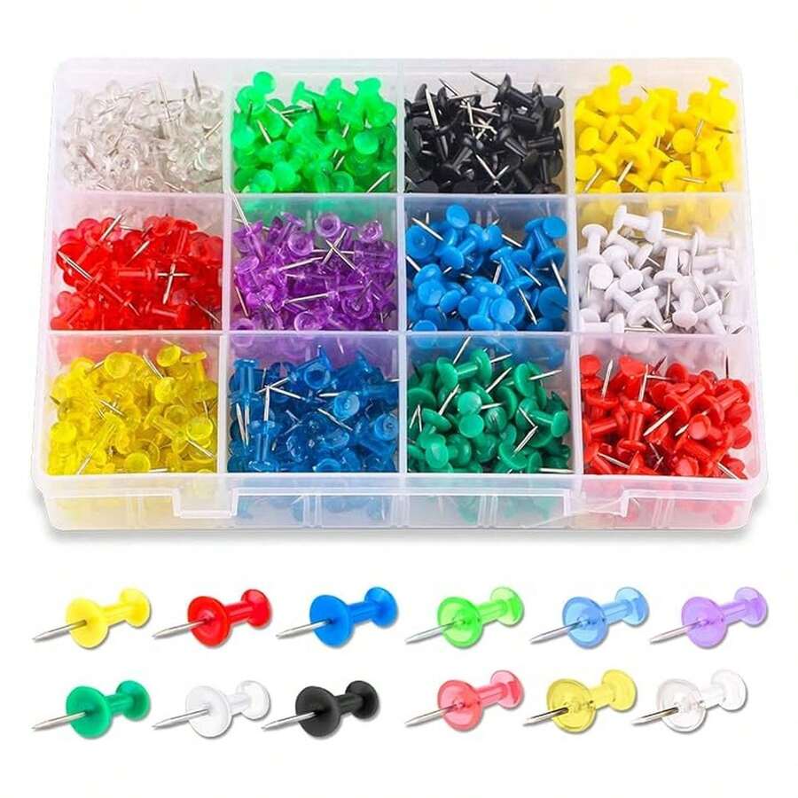 Push Pins 600 Count, Color Thumb Tacks - Standard Size 1 Inch Steel ...