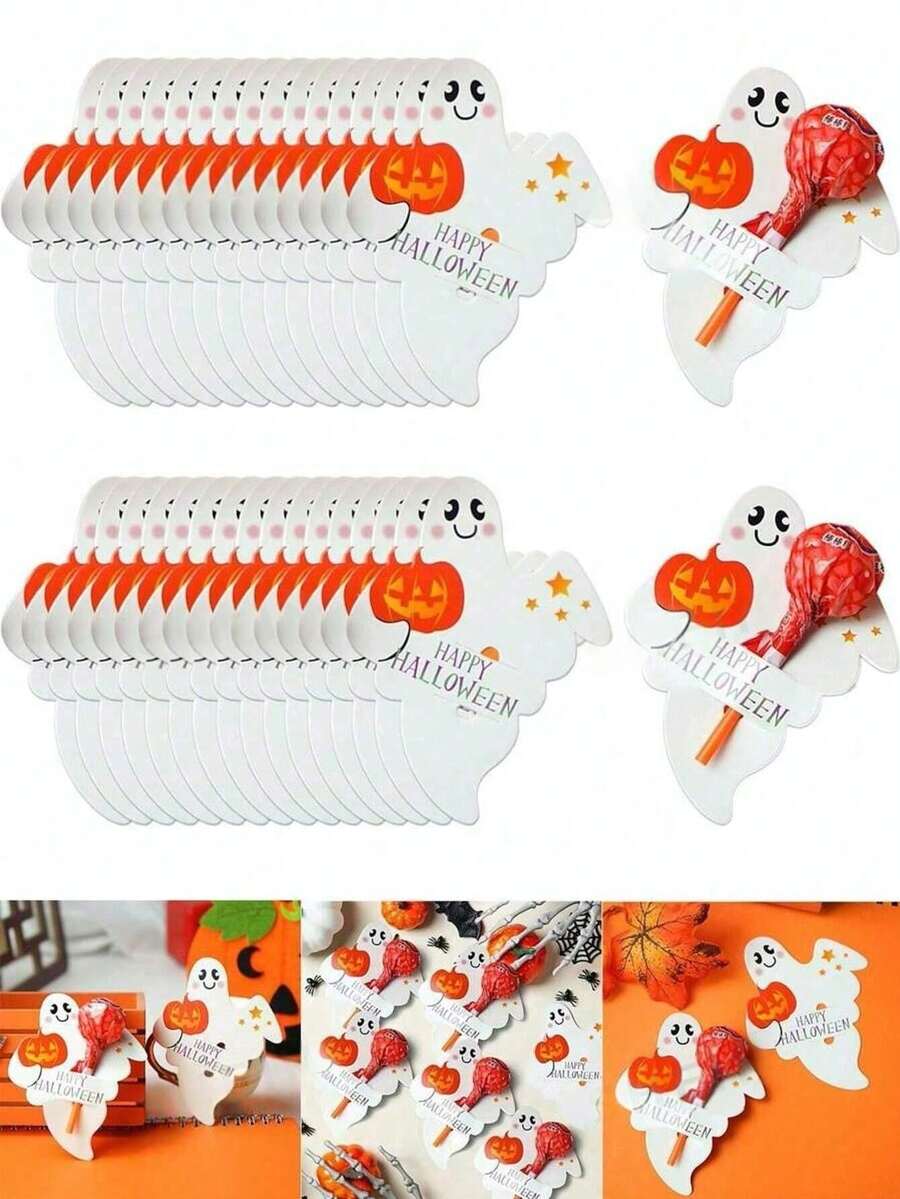 50/100pcs Halloween Lollipop Paper Holders Halloween Ghost Pumpkin ...