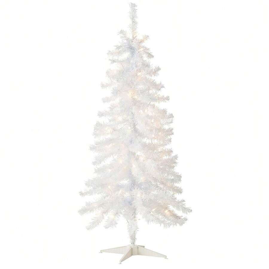 National Tree Company Pre-Lit Artificial Christmas Tree, White Tinsel ...